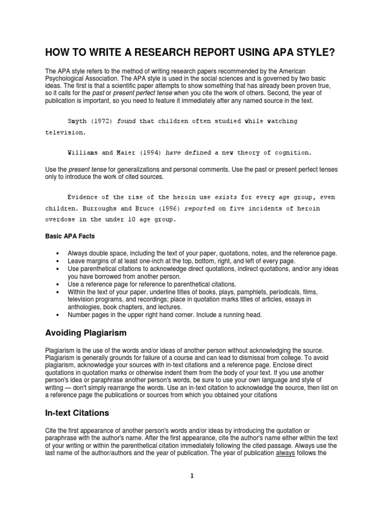 How To Write A Research Report Using Apa Style?: Avoiding Plagiarism ...