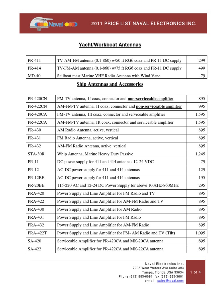 Naval Price List | PDF | Very High Frequency | Power Supply