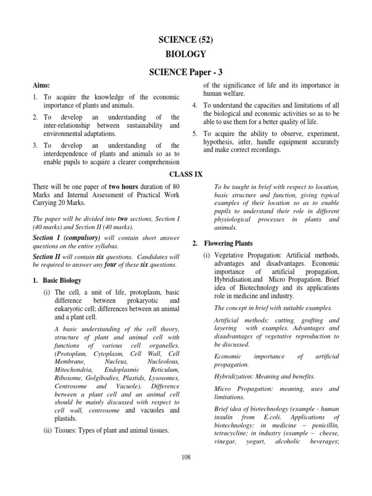 SCIENCE (52) Biology SCIENCE Paper - 3: Aims | PDF | Eukaryotes | Meiosis