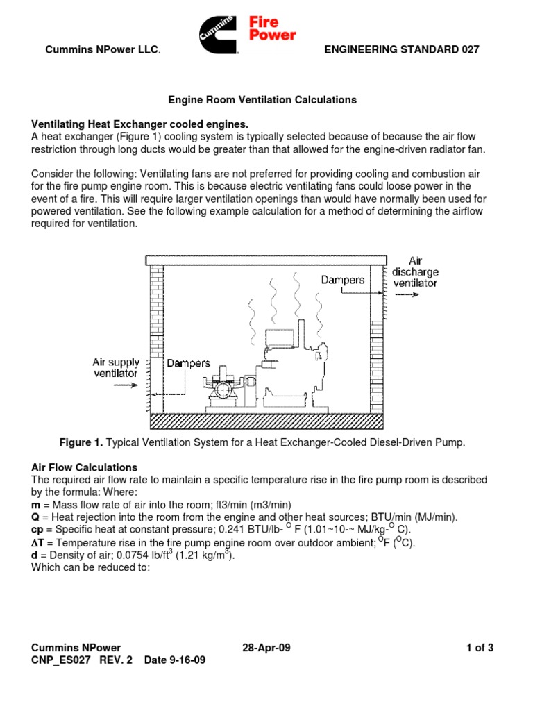 Cummins Engine Room Ventilation Requirement | PDF