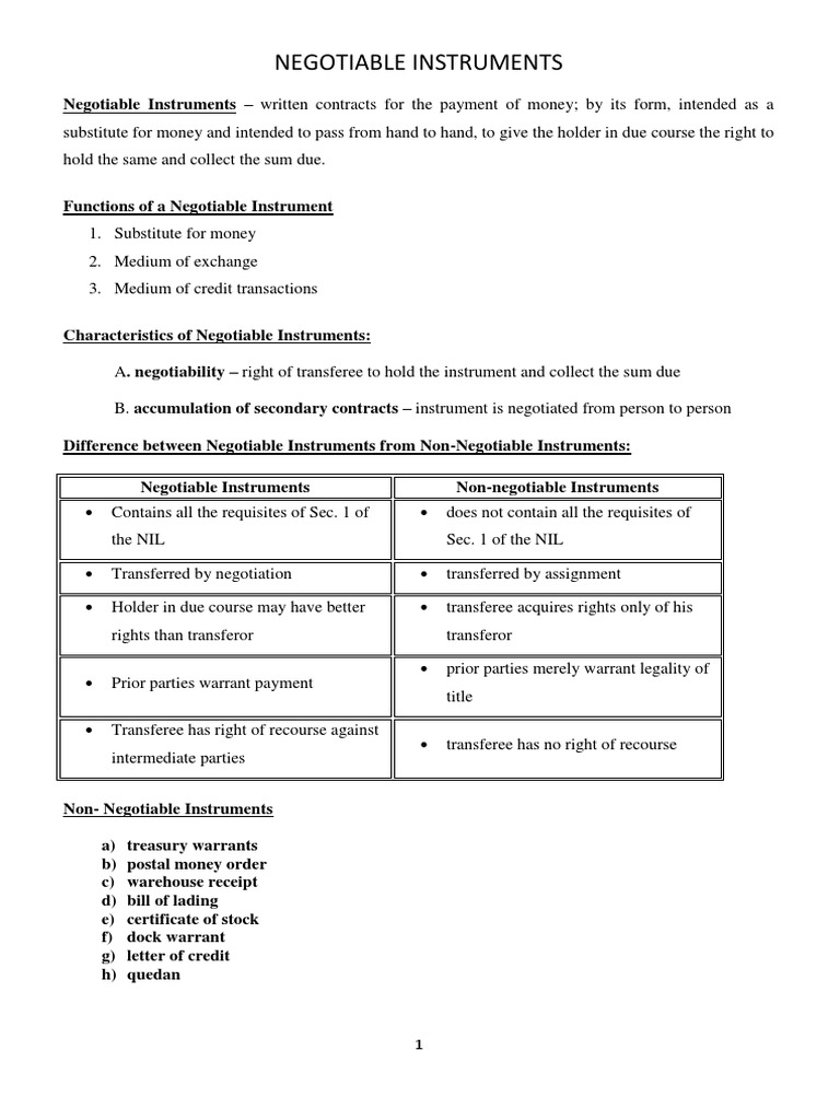 Negotiable Instruments | PDF | Negotiable Instrument | Cheque