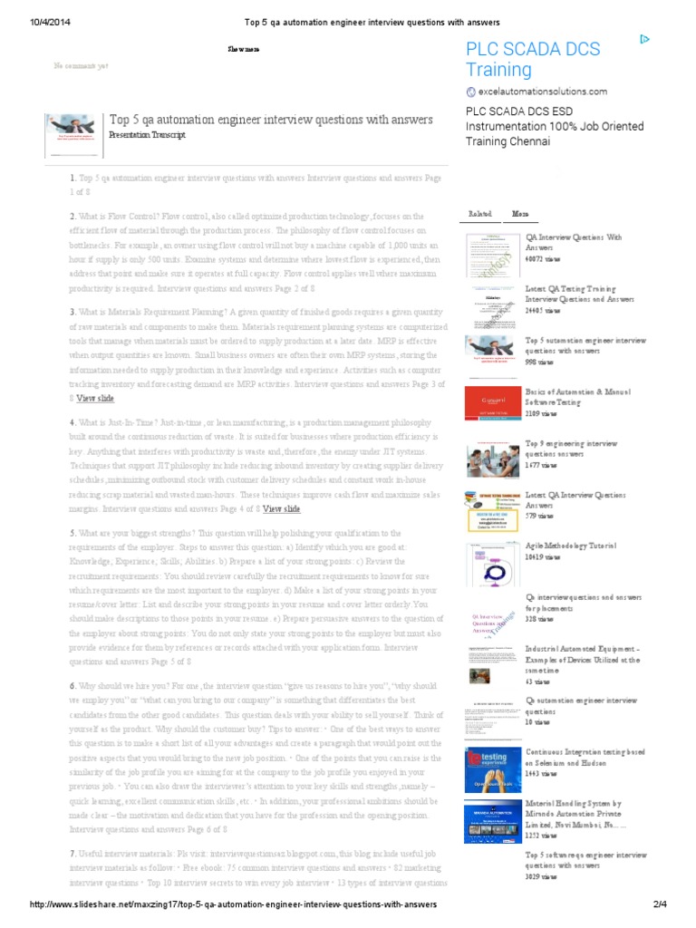 Top 5 Qa Automation Engineer Interview Questions With Answers | PDF | Inventory | Systems ...