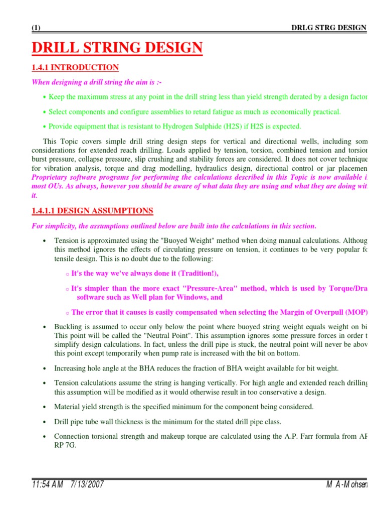 Drill String Design | Download Free PDF | Strength Of Materials ...