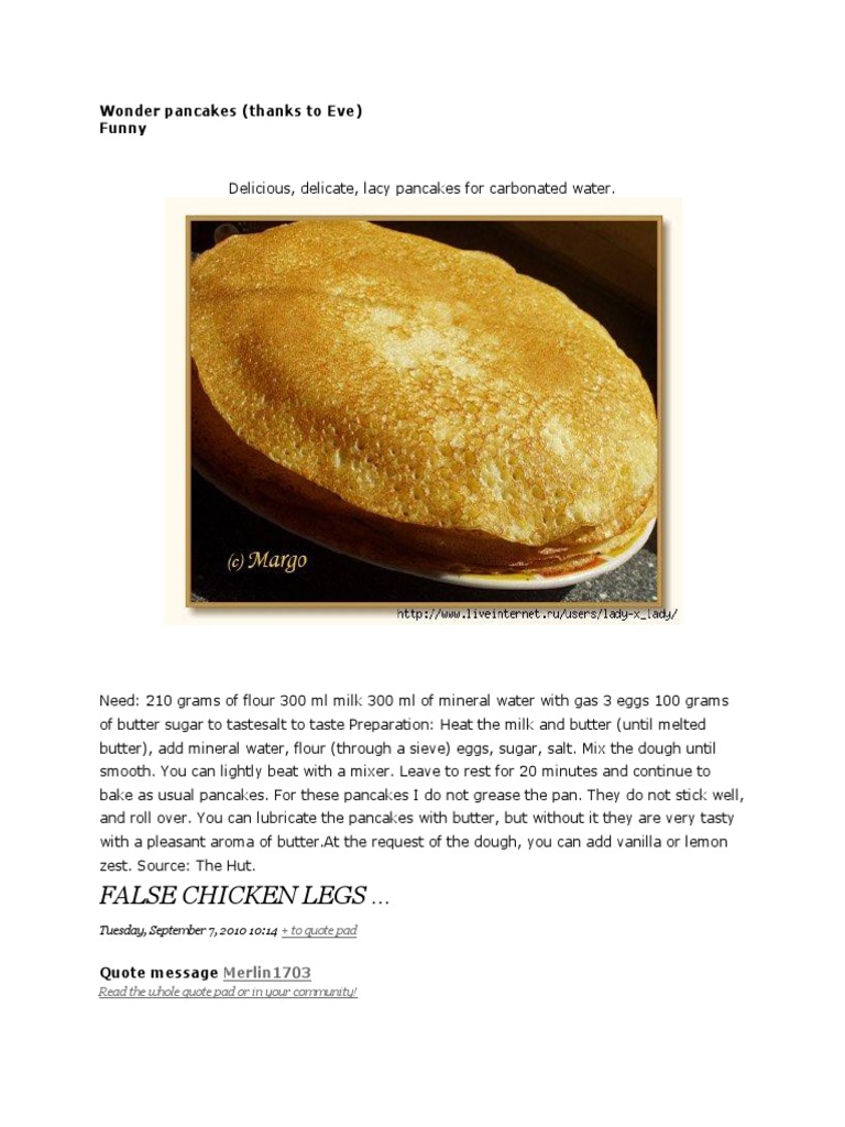 False Chicken Legs ... : Wonder Pancakes (Thanks To Eve) Funny | PDF