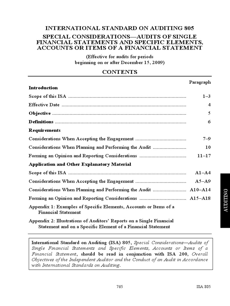 ISA 805 - Special Considerations_Audits of Single Financial Statements ...