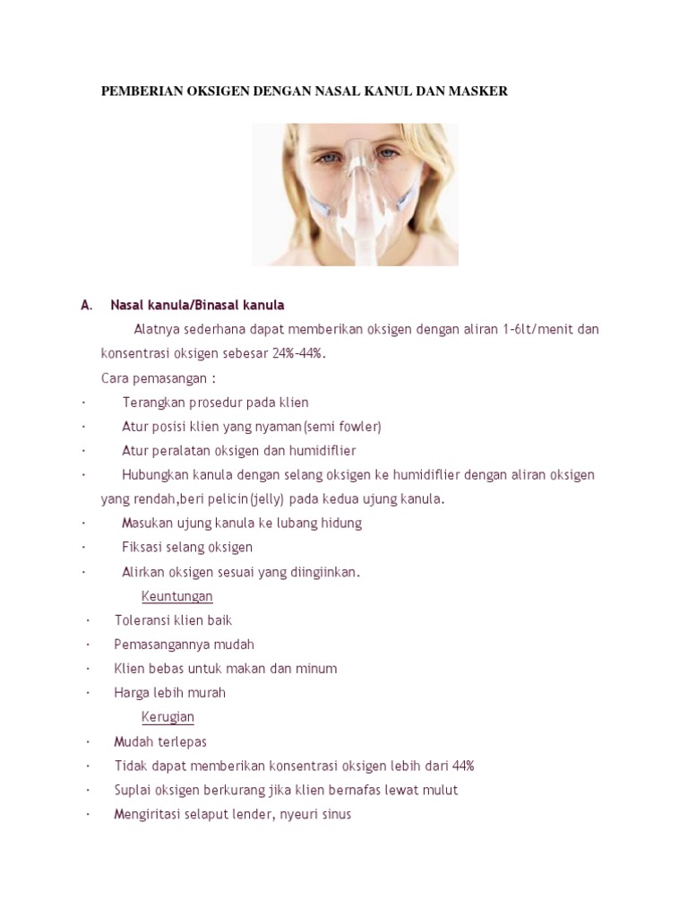 Pemberian Oksigen Dengan Nasal Kanul Dan Masker | PDF