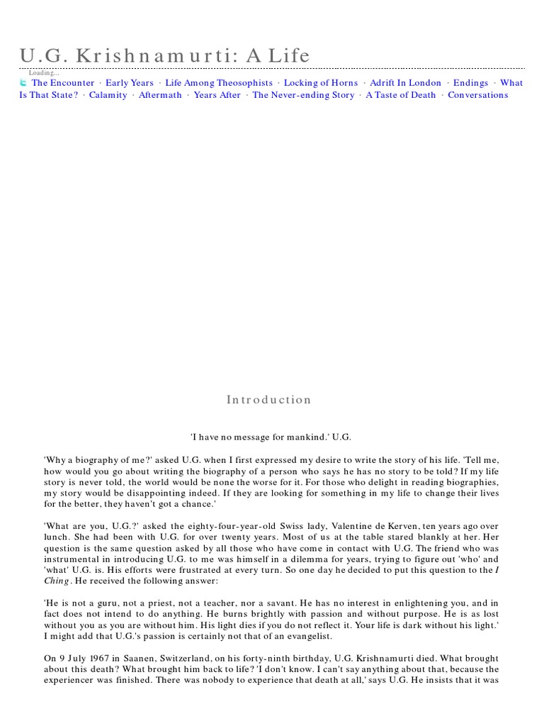 U.G. Krishnamurti: Life and Philosophy | PDF | Theosophy | Rajneesh