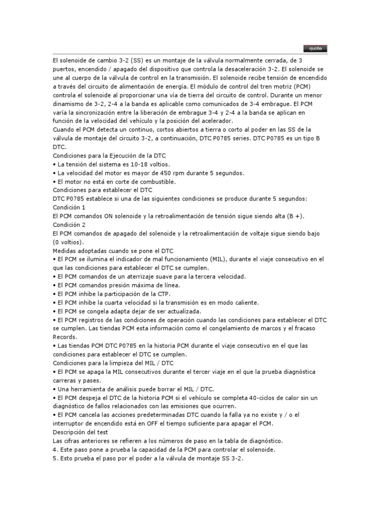 Manual GM Chevrolet para Diagnosticar P0785 4L60 | PDF | Resistencia ...