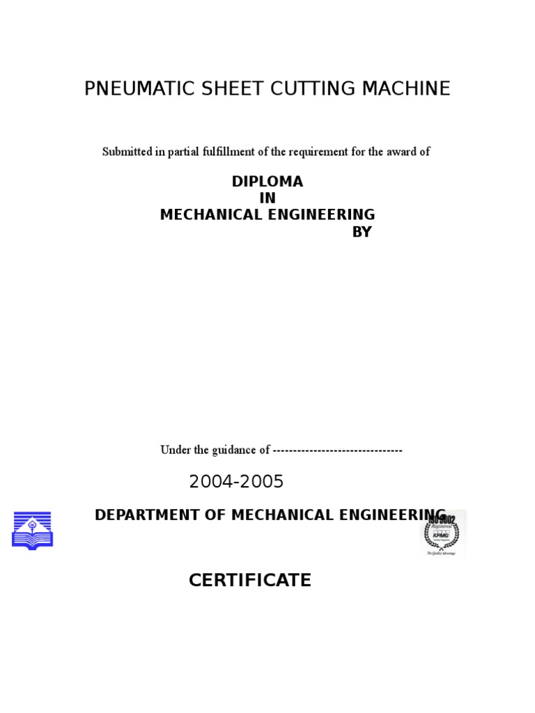 Pneumatic Sheet Cutting Machine Project | PDF | Gas Compressor | Piston