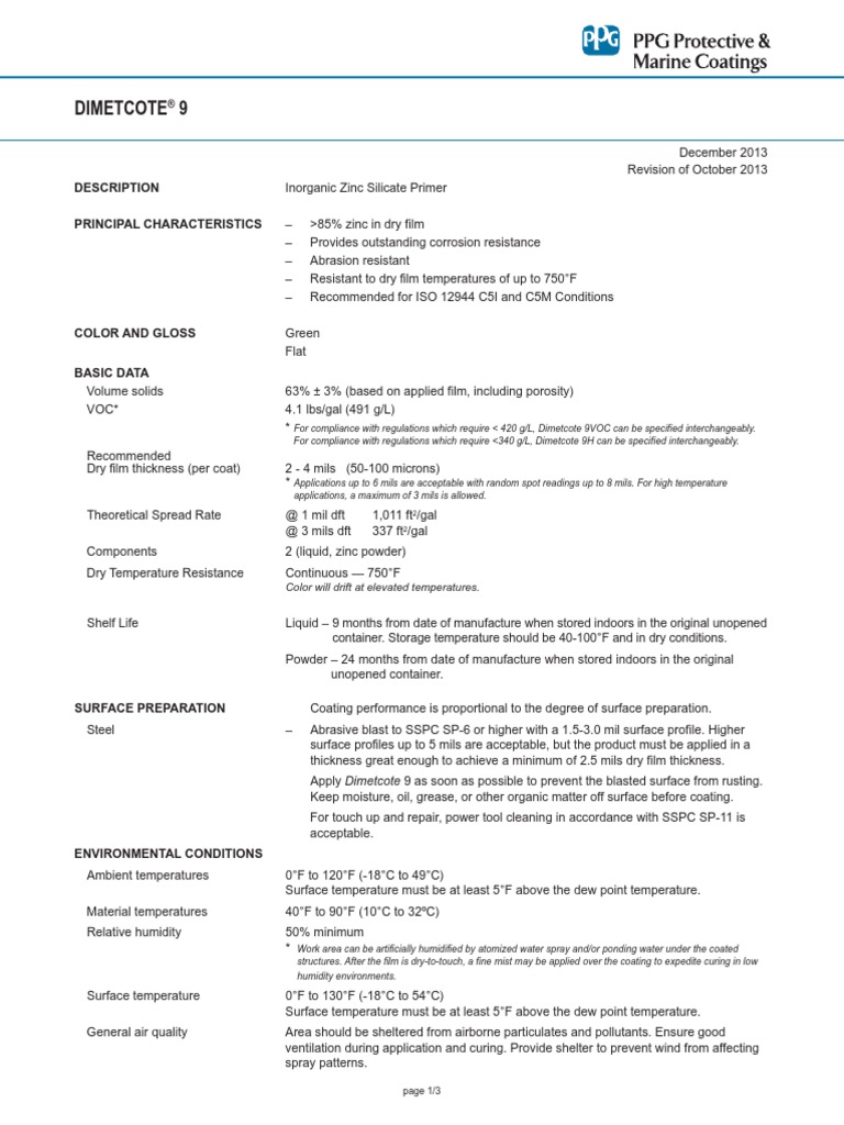 Dimetcote 9 PDS AI | Paint | Chemistry