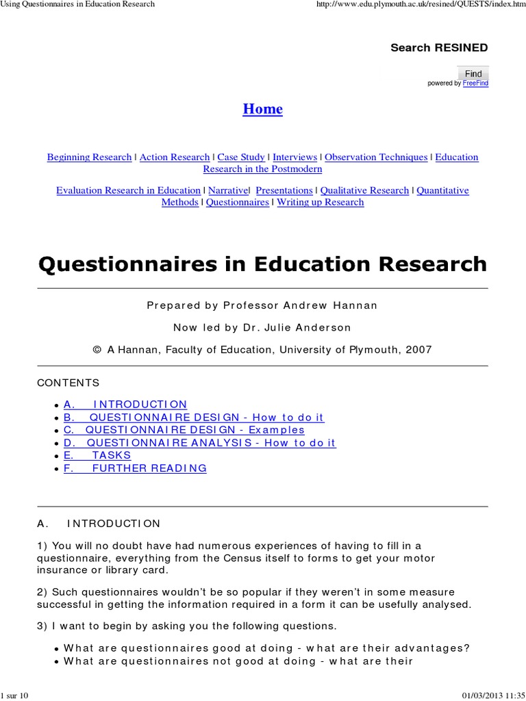 Using Questionnaires in Education Research | PDF | Data Analysis ...
