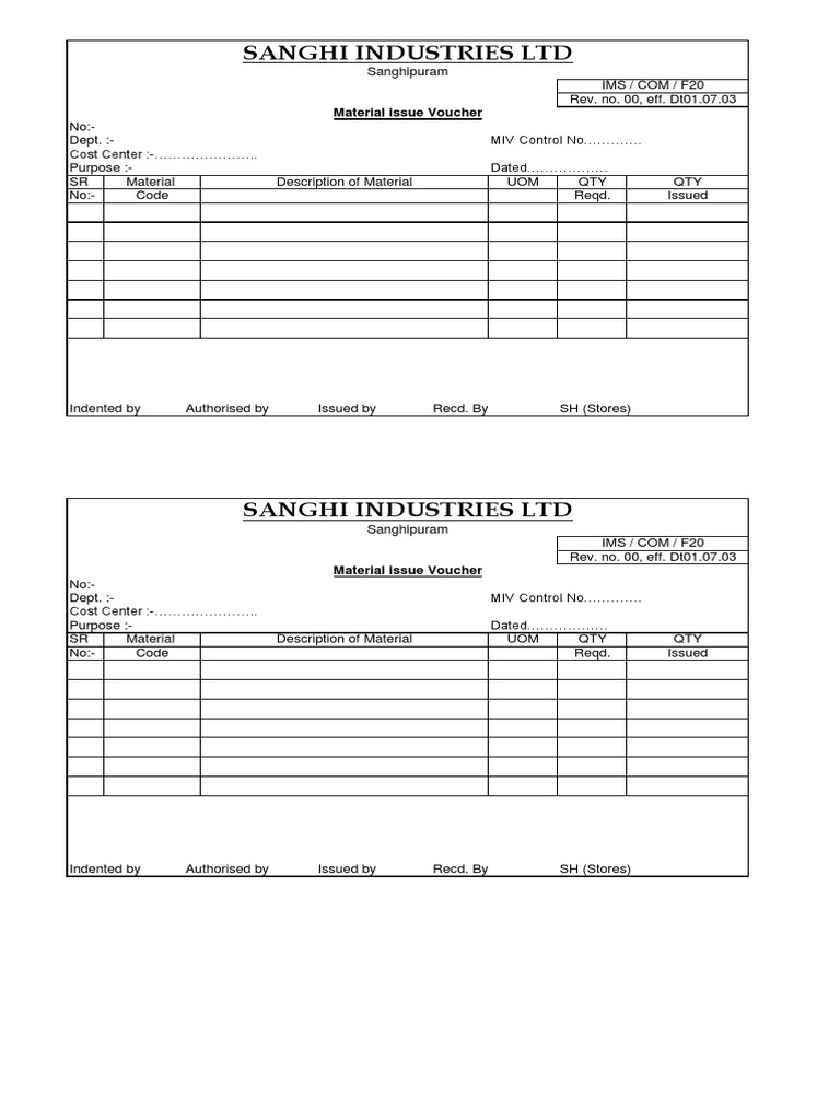 Voucher-Gate Pass | Industries | Mechanical Engineering