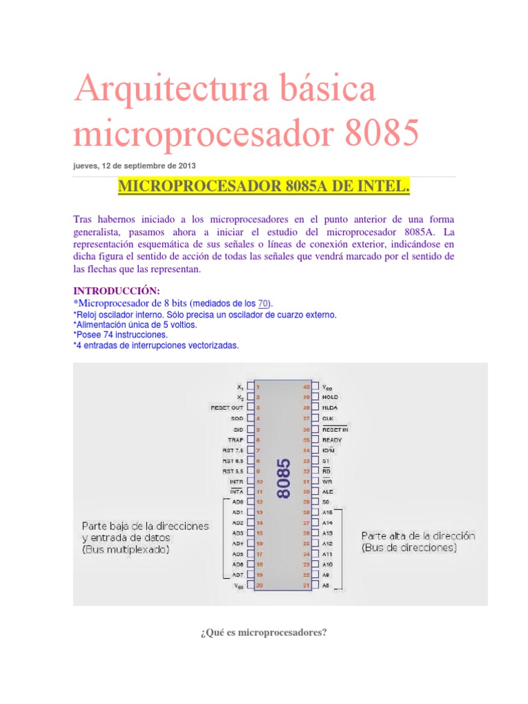 Arquitectura básica microprocesador 8085.docx | PDF | Microprocesador | Circuito integrado