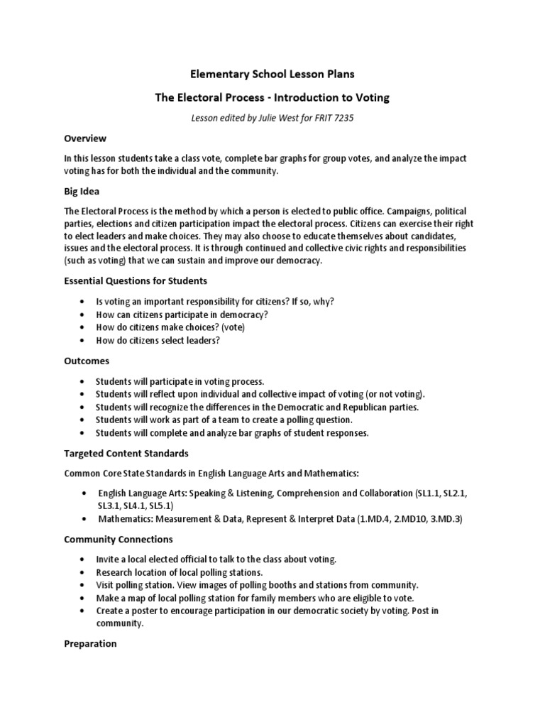 Elementary School Lesson Plans Voting | PDF | Polling Place | Voting