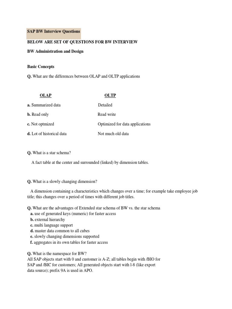 SAP BW Interview Questions | PDF | Specification (Technical Standard) | Databases