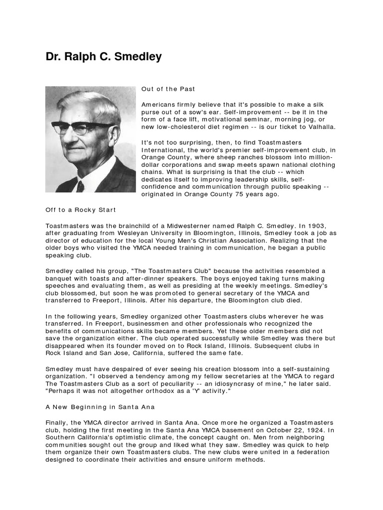 Ralph Smedley: Founder of Toastmasters | PDF | Public Speaking | Public ...