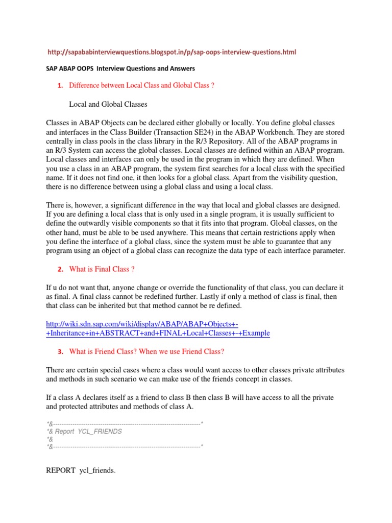 Sap Abap Oops Interview Questions And Answers Pdf Class Computer Programming Method