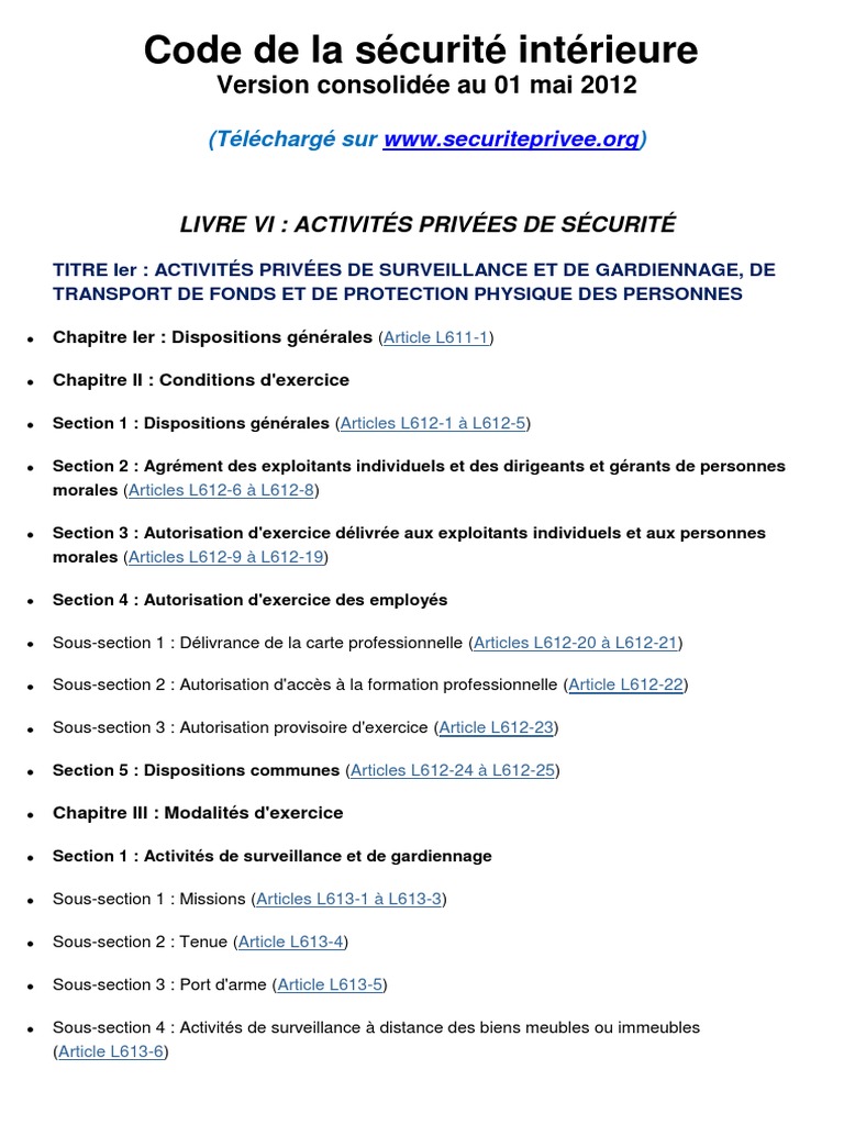 Code de la sécurité intérieure.pdf | Sécurité | Sphère publique