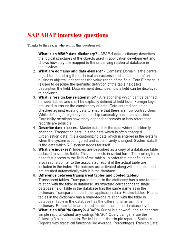 SAP ABAP Questions | PDF | Databases | Areas Of Computer Science SAP ABAP Questions | PDF | Databases | Areas Of Computer Science