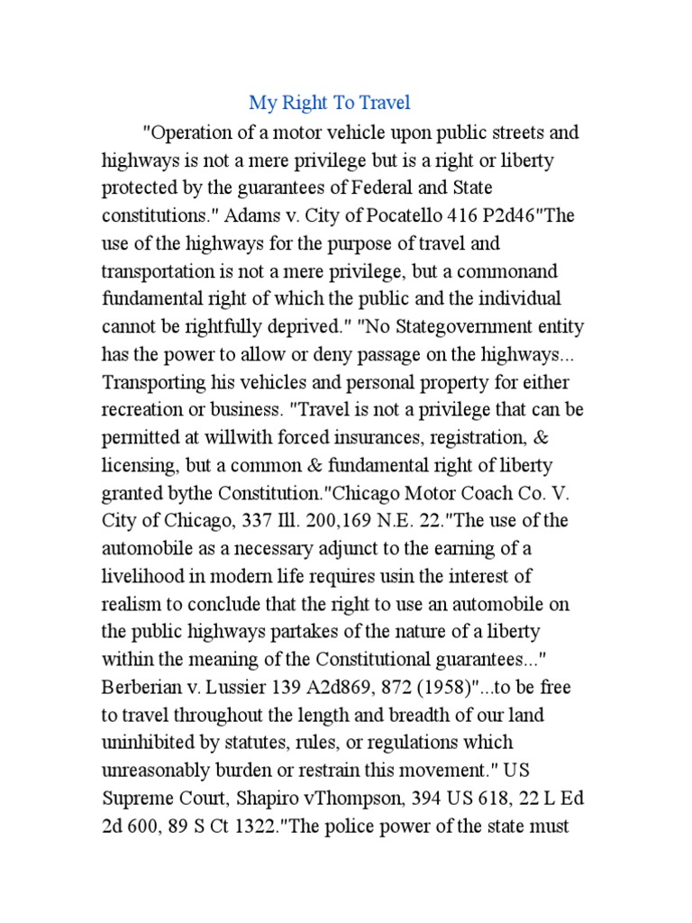 Right to Travel: Constitutional Liberties | PDF | Diplomatic Rank ...