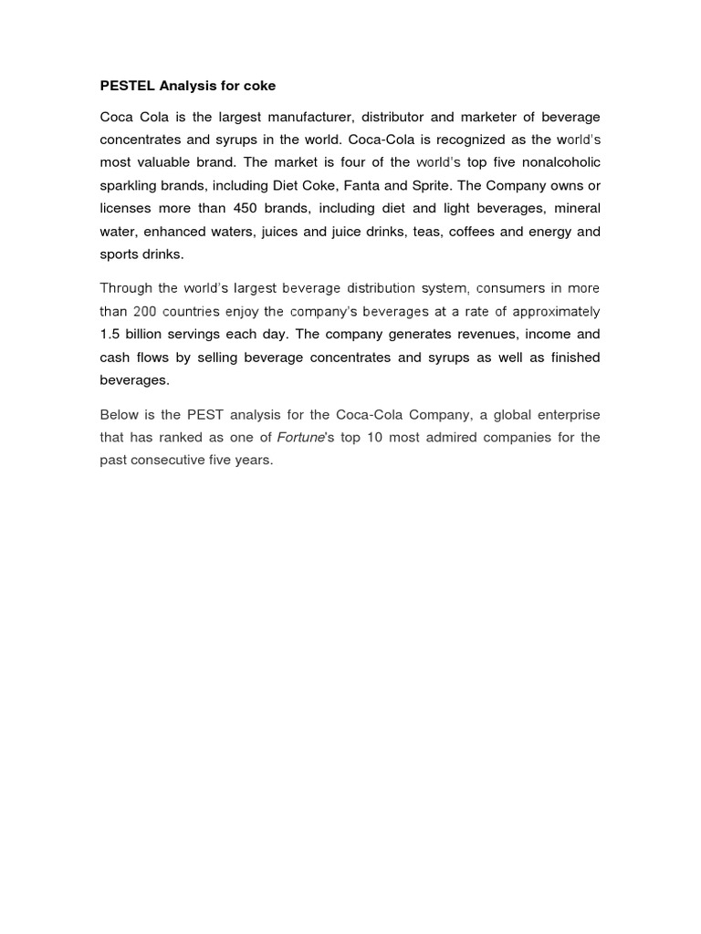 PESTEL Analysis of Coca-Cola Company | PDF | Coca Cola | Supply Chain