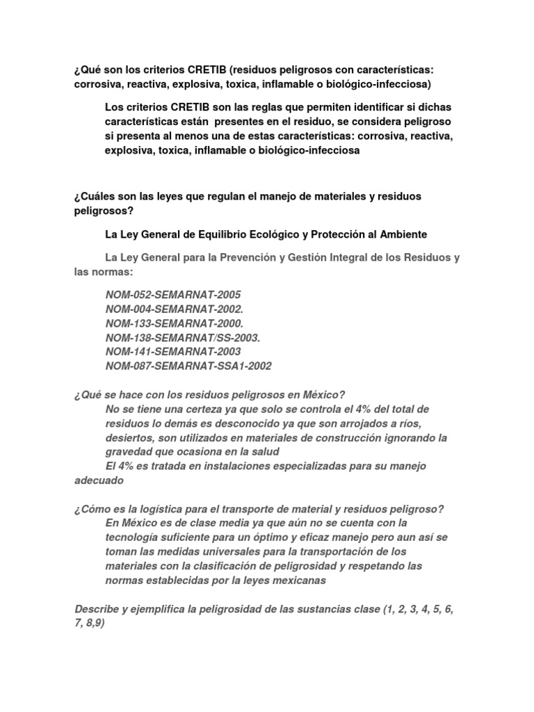 Qué Son Los Criterios CRETIB | PDF | Material explosivo | Residuos