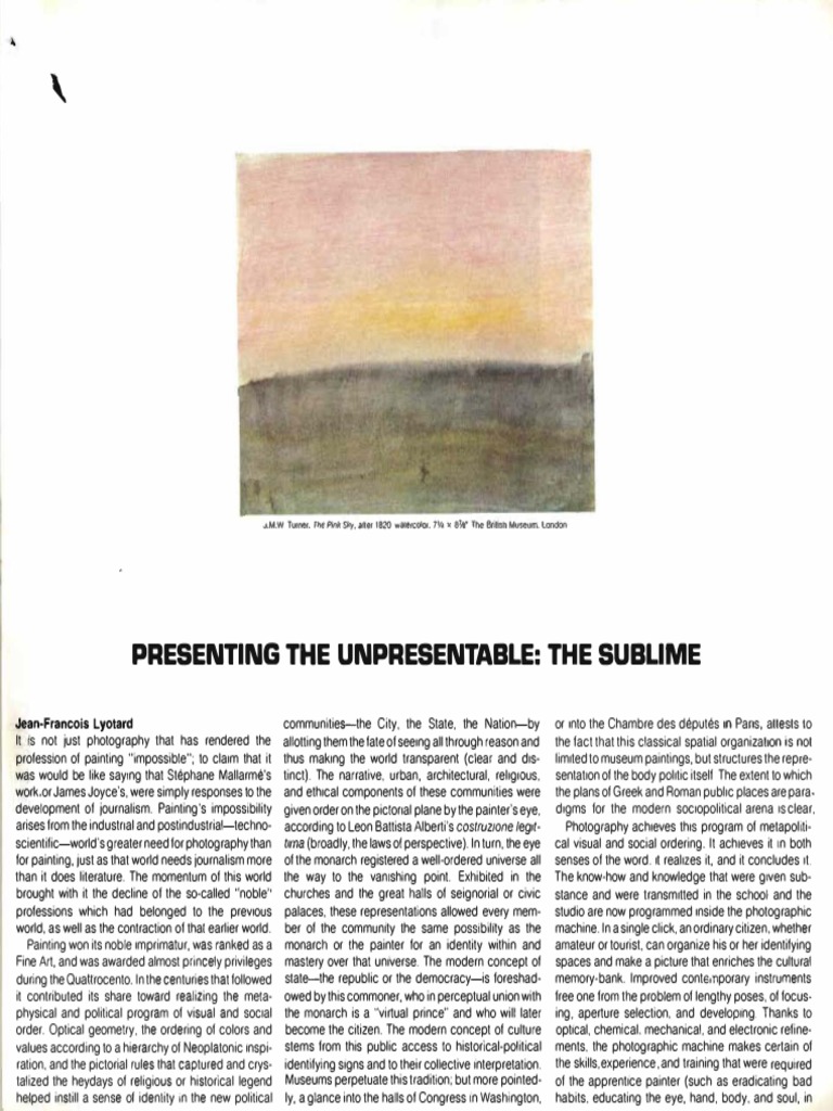 Lyotard - Presenting The Unpresentable - The Sublime | PDF | Aesthetics ...