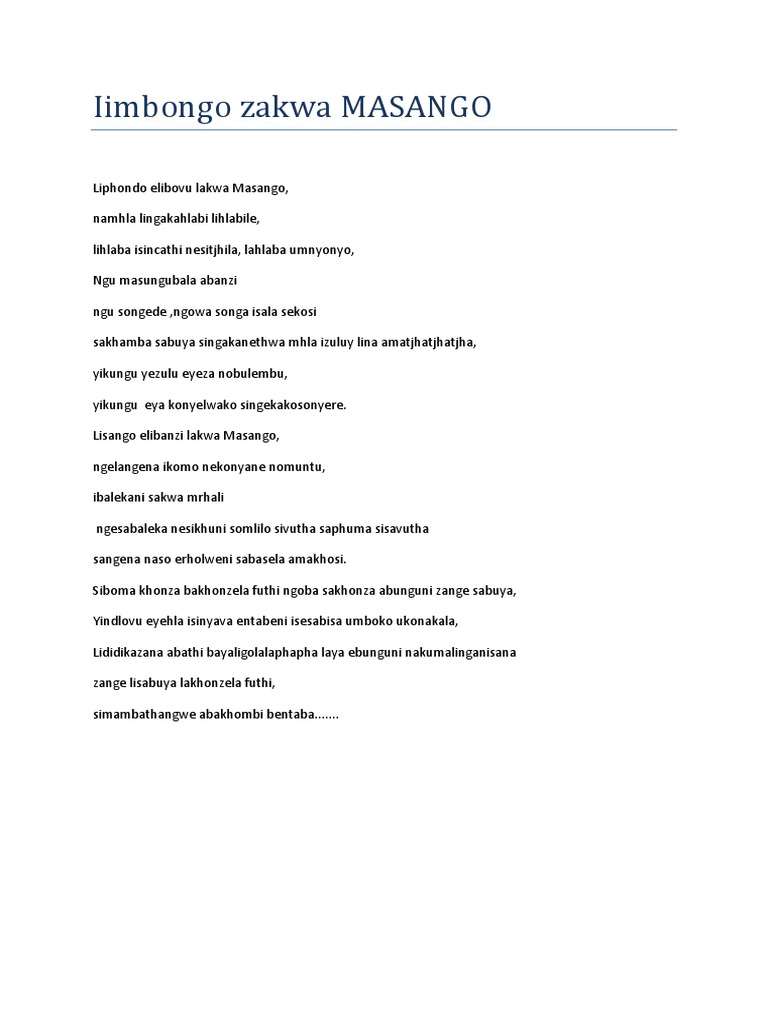 Iimbongo Zakwa MASANGO | PDF | History | Poetry
