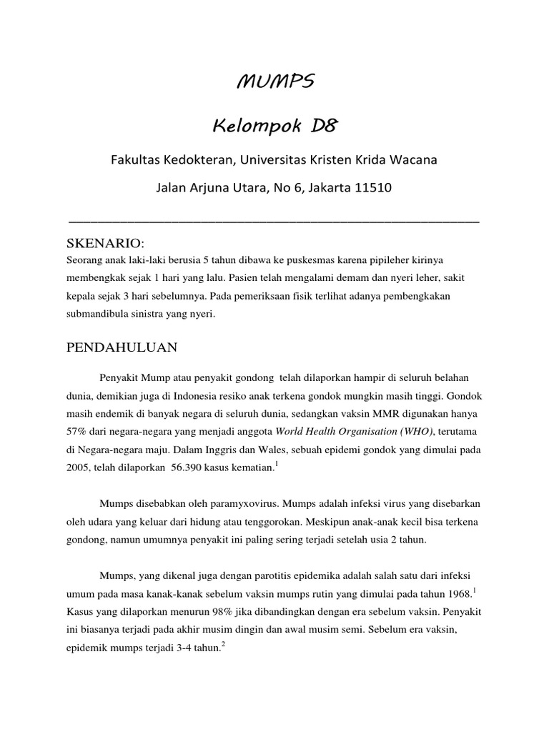 Tatalaksana dan Diagnosis Mumps pada Anak | PDF