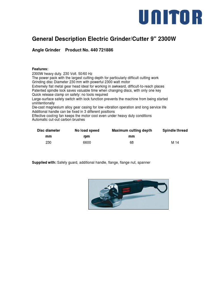 9" Angle Grinder Cutting Depth Specs | PDF