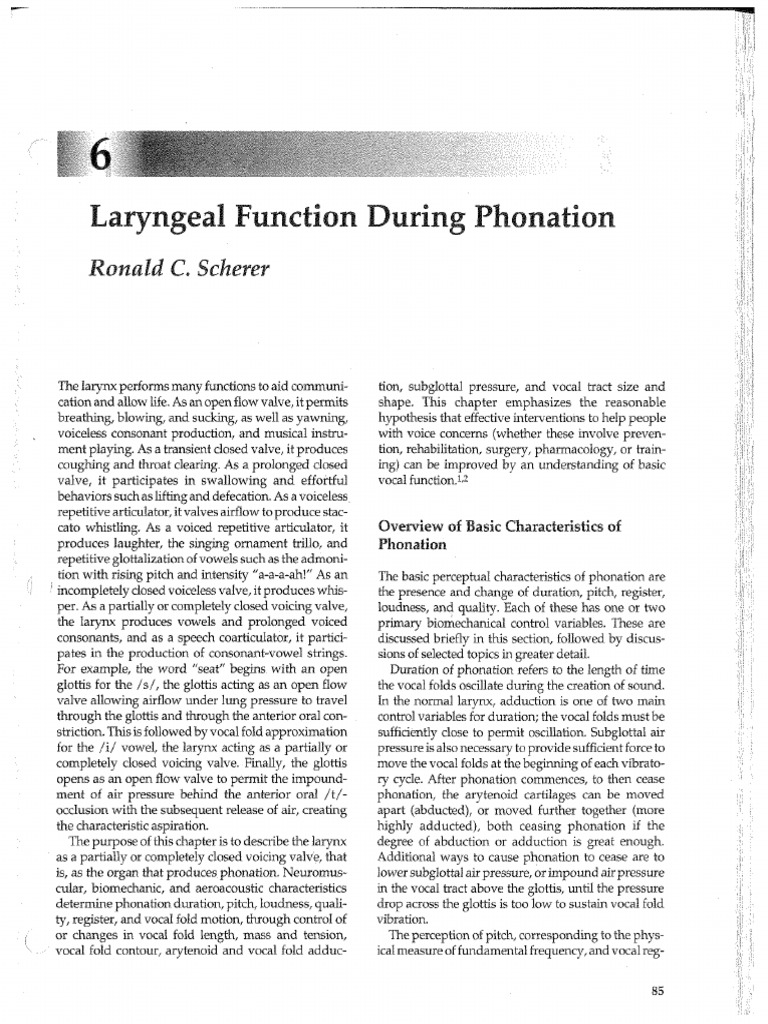 Scherer - Laryngeal Function During Phonation | PDF | Larynx | Music ...