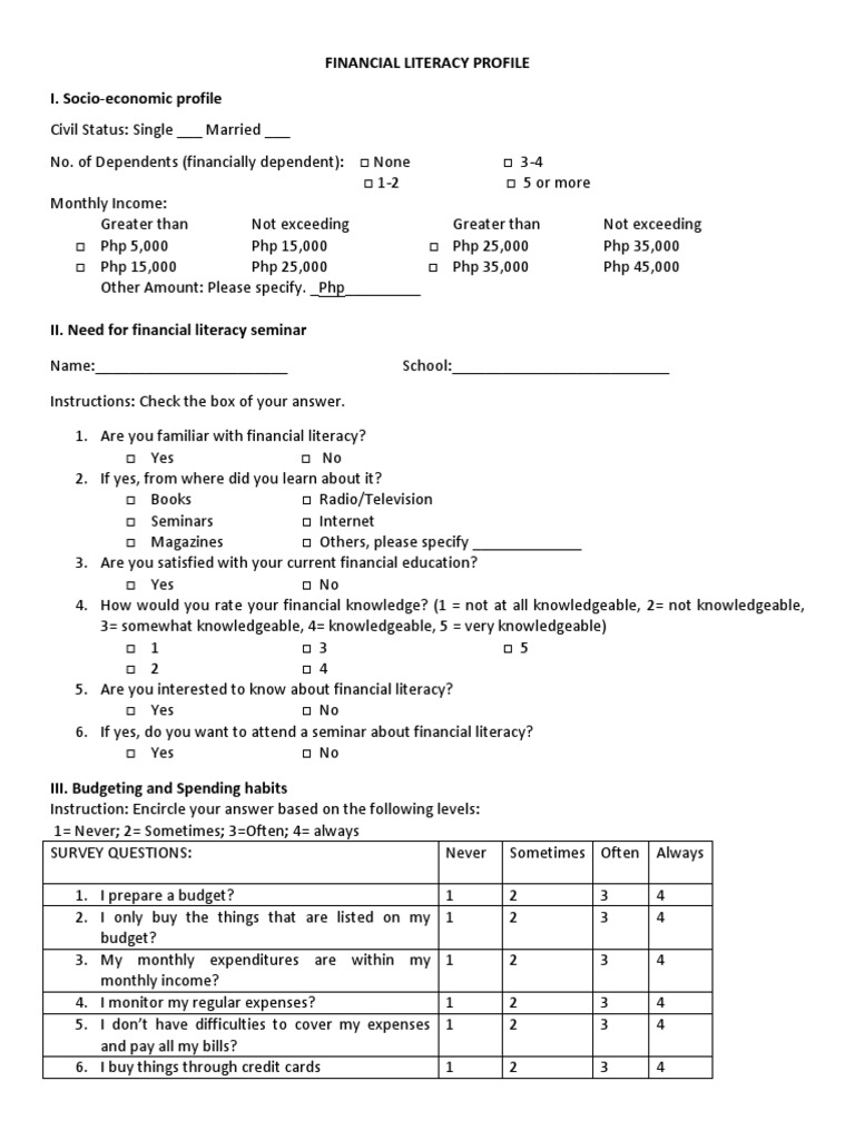 Student Financial Literacy Survey | PDF