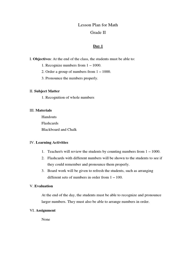 Lesson Plan - Math (Grade 2) | PDF | Lesson Plan | Multiplication