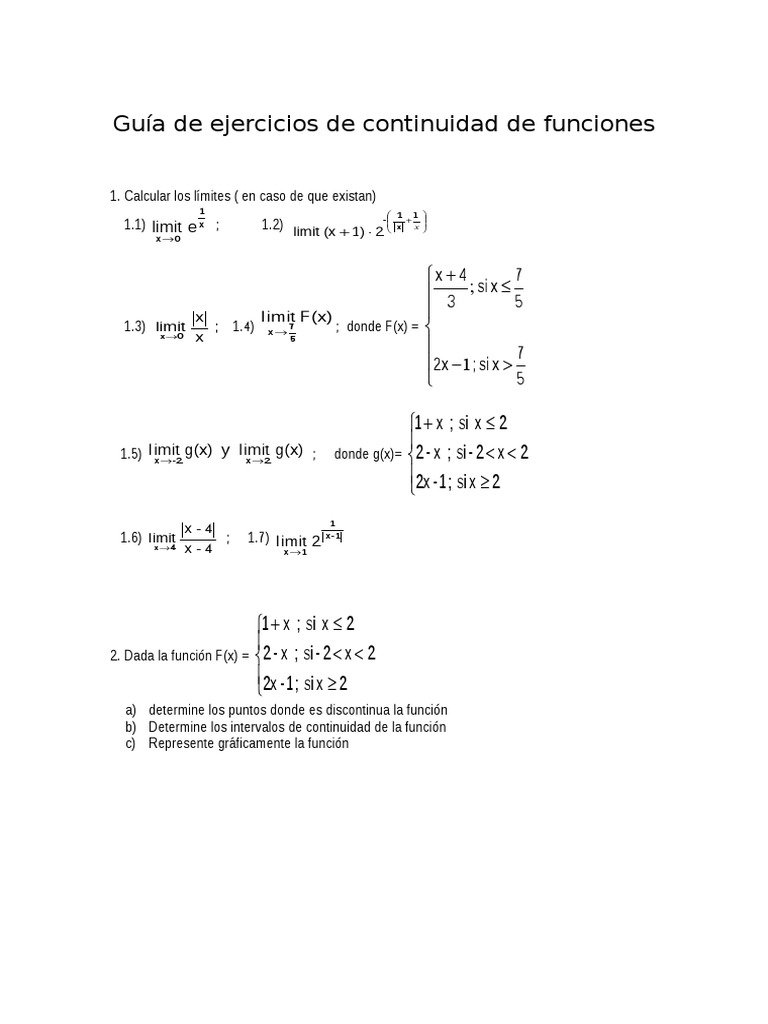 03-Ejercicios de continuidad de funciones.doc | Objetos matemáticos | Física y matemáticas ...