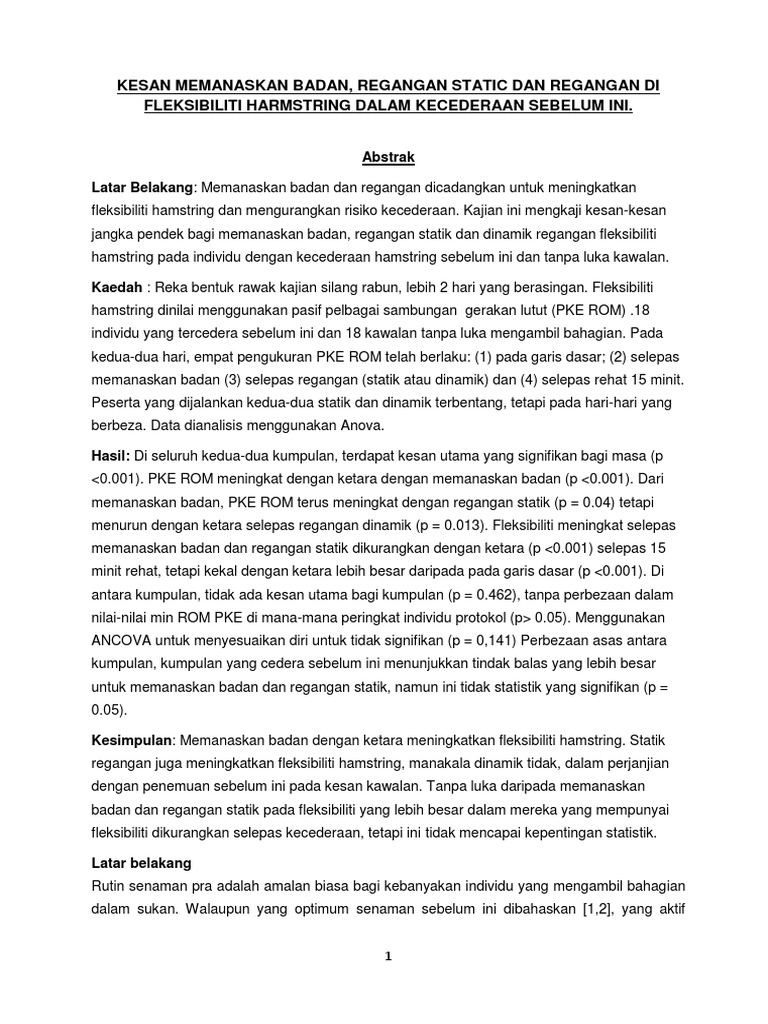 Kesan Memanaskan Badan, Regangan Static Dan Regangan Di Fleksibiliti ...