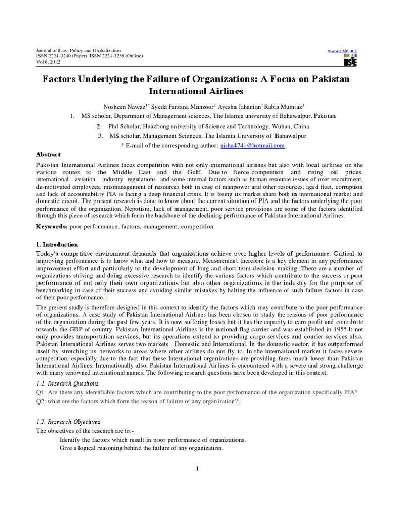 PIA's Organizational Failure Factors | PDF | Entrepreneurship | Airlines