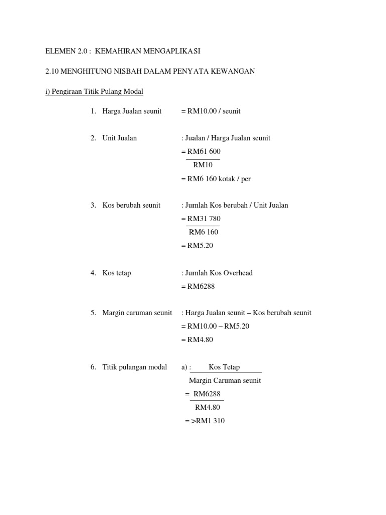 Rumus Titik Pulang Modal