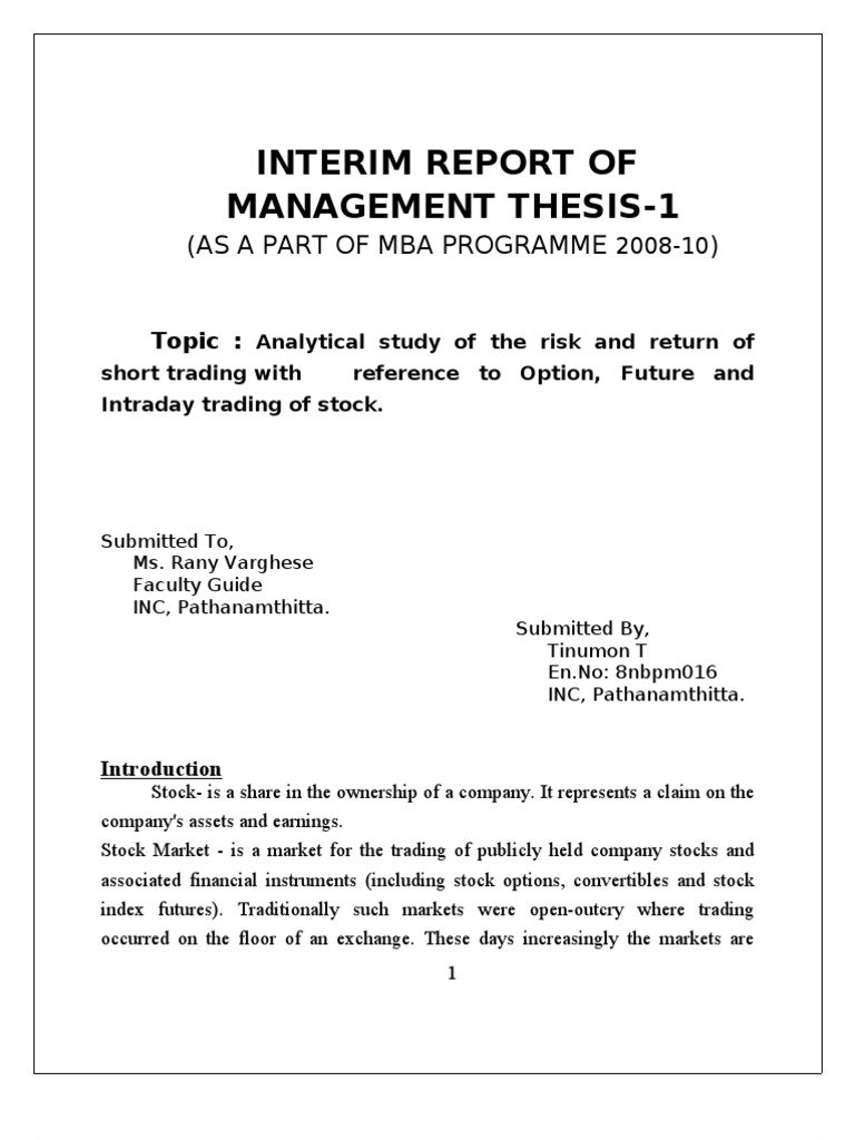 Interm Report Tinumon T | PDF | Futures Contract | Stocks