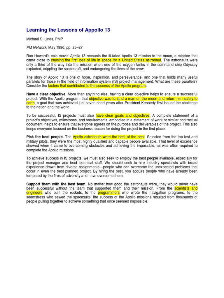 Case 6 - Learning The Lessons of Appollo 13 | PDF | Apollo Program ...