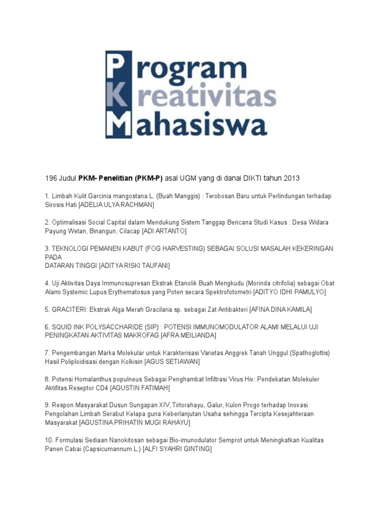 Contoh Judul PKM | PDF