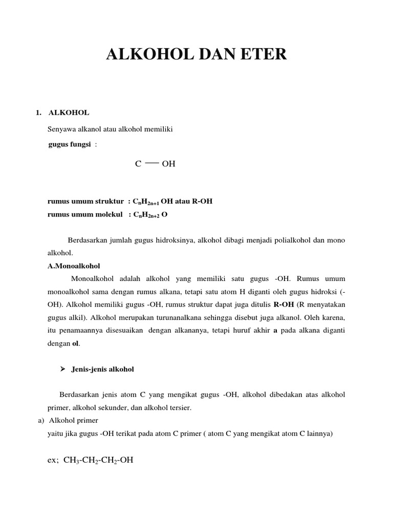 Materi Alkohol dan Eter Kelas 12 | PDF | Sains & Matematika
