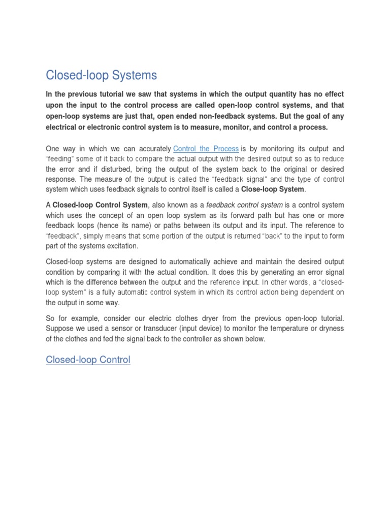 Closed Loop Block Diagram Pdf Control Theory Feedback