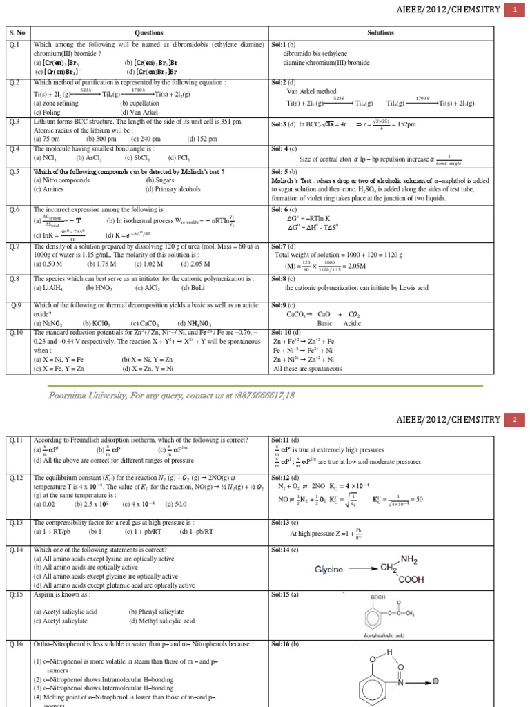Aieee 2012 Chem Sit y | PDF | Hydrogen | Organic Chemistry