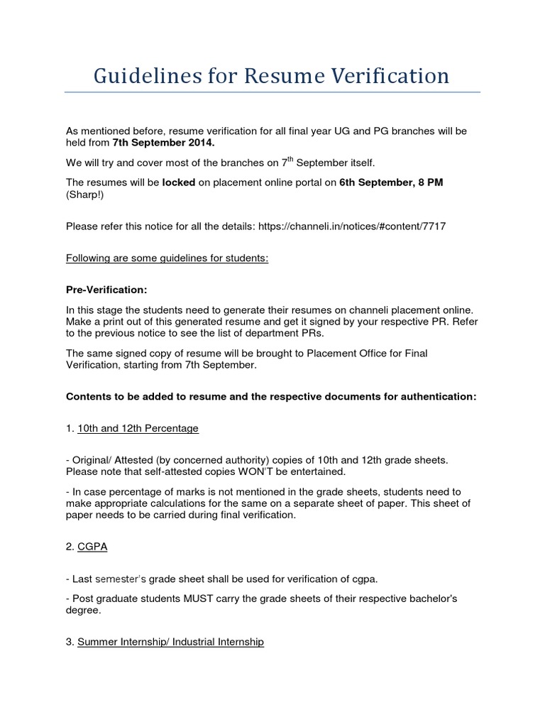 Guidelines Resume Verification | PDF | Online And Offline | Thesis
