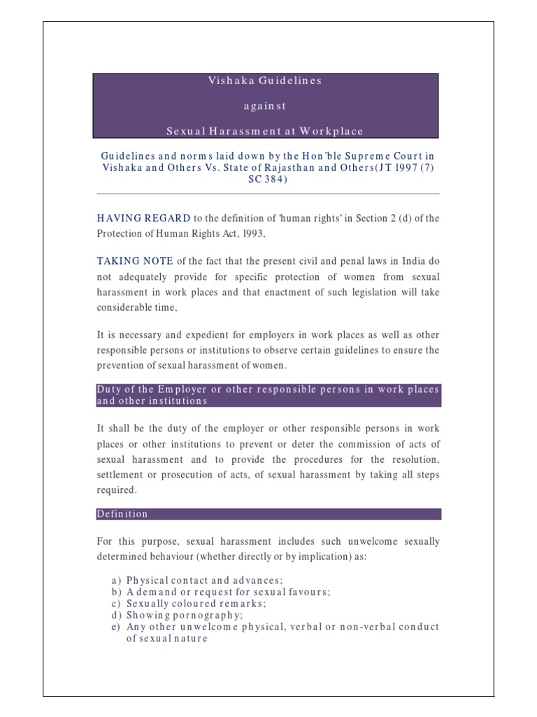 Vishaka Guidelines | PDF | Sexual Harassment | Rights