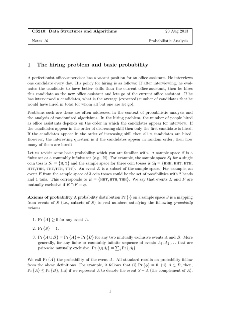 Probabilistic Analysis in Algorithms | PDF | Random Variable | Expected ...