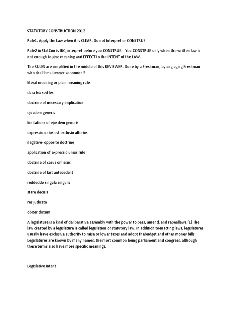 Statcon Reviewer | PDF | Statutory Interpretation | Affirmative Defense