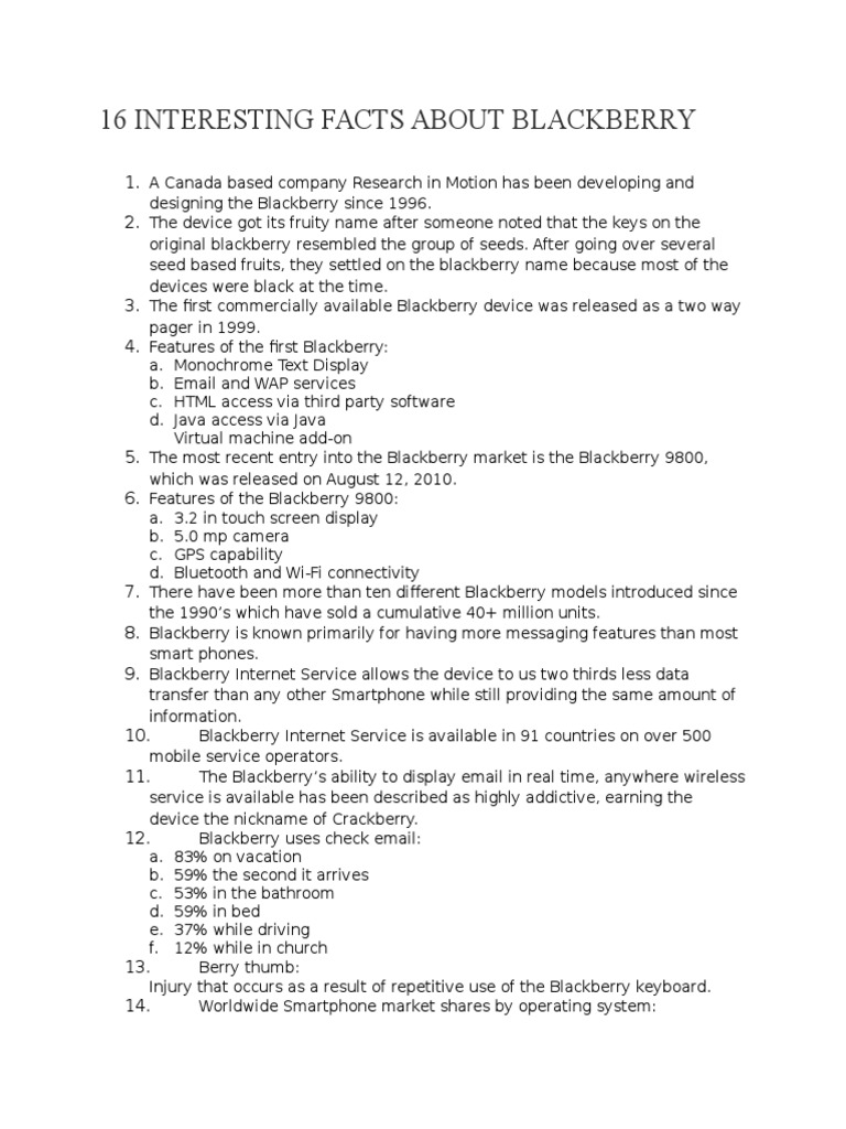 16 Interesting Facts About Blackberry | PDF | Blackberry | Black Berry ...