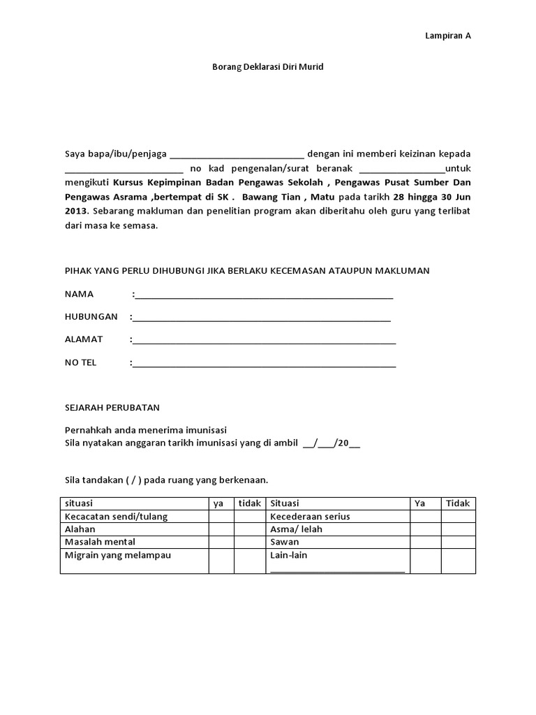 Borang Deklarasi Diri Murid | PDF | Karier & Perkembangan