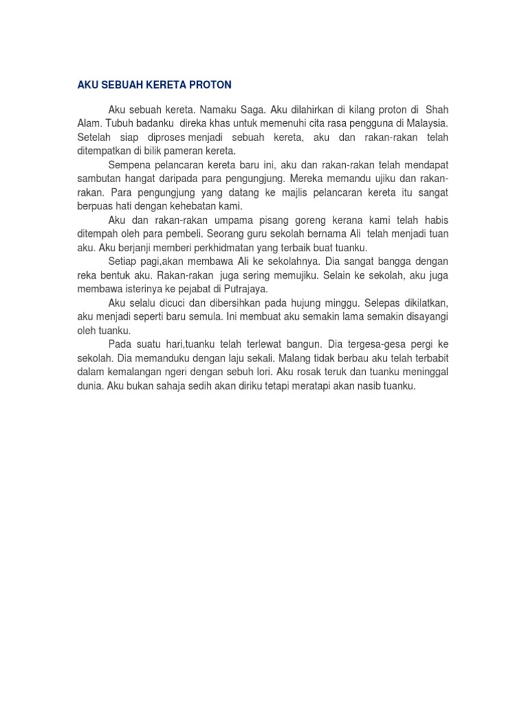 Aku Sebuah Kereta Karangan Tahun 6 Penulisan Bahagian C Karangan Flip